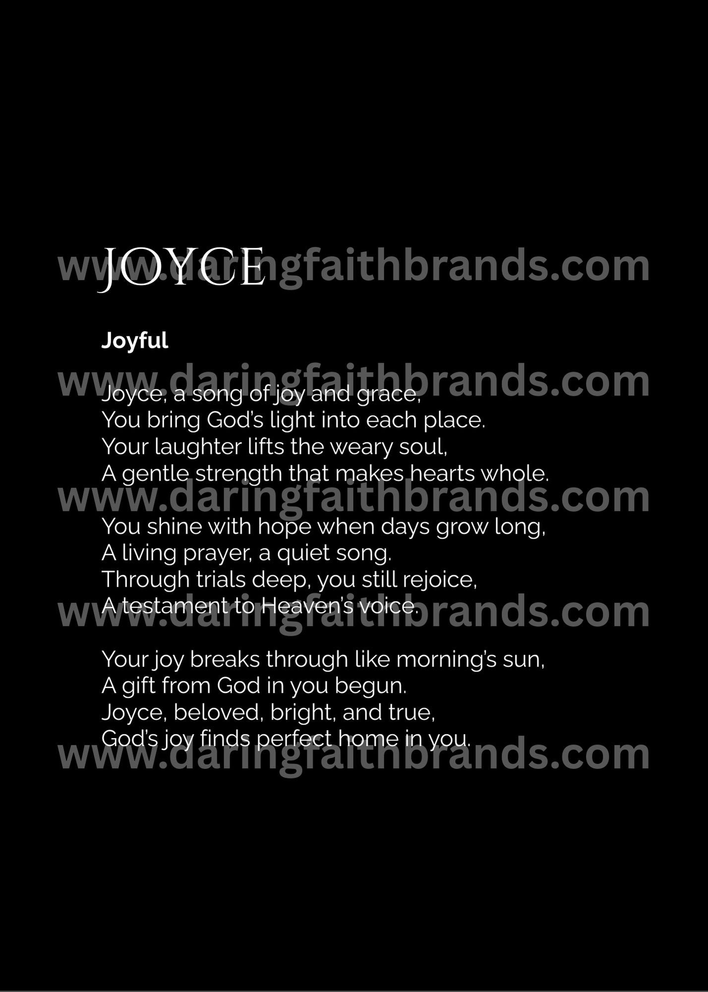 Joyce - Custom Name Meaning Poem - Digital Download – Daring Faith Brands